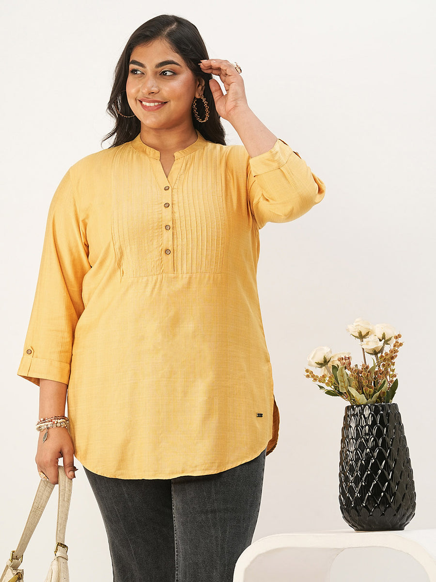 Mustard Comfort Fit Rayon Tunics for Women Online India Hip Length Str