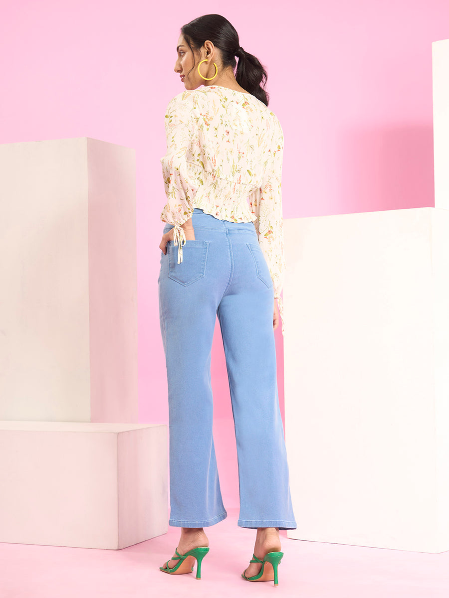 Denim Clean Look Stretchable Ice Blue Jeans For Women - Zola